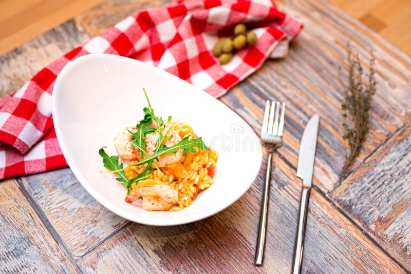 A Portion of Risotto with Shrimp, Seafood Stock Photo - Image of ...