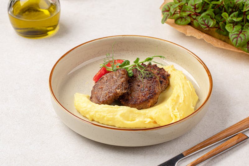Portion of Russian Beef Cutlets with Mashed Potato Stock Photo - Image ...