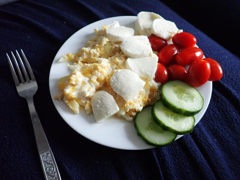 Portion of Scrambled Eggs with Vegetables Stock Image - Image of bread ...