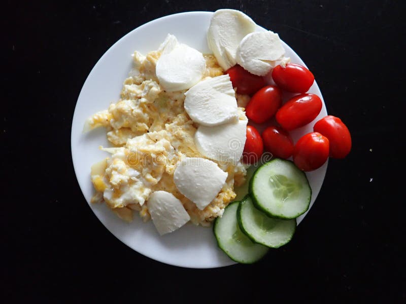 Portion of Scrambled Eggs with Vegetables Stock Photo - Image of meal ...