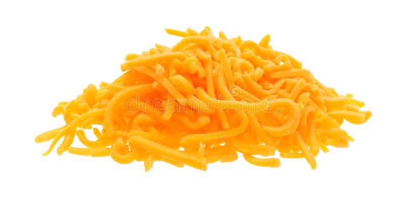 Portion of Shredded Sharp Cheddar Cheese on White Background Stock ...
