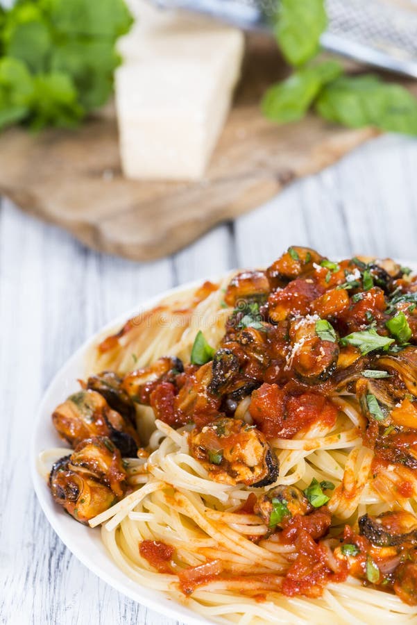 Portion of Spaghetti with Mussels Stock Image - Image of ingredient ...