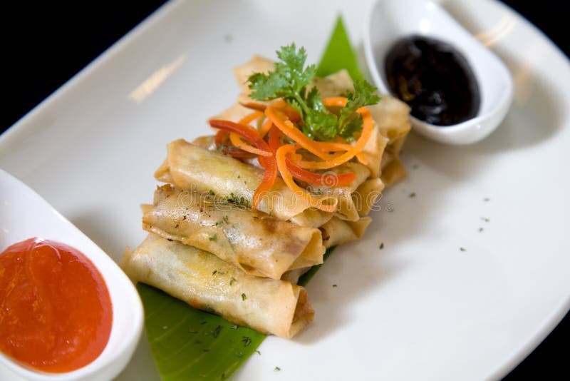 Portion of spring roll stock image. Image of meal, serve - 72628397