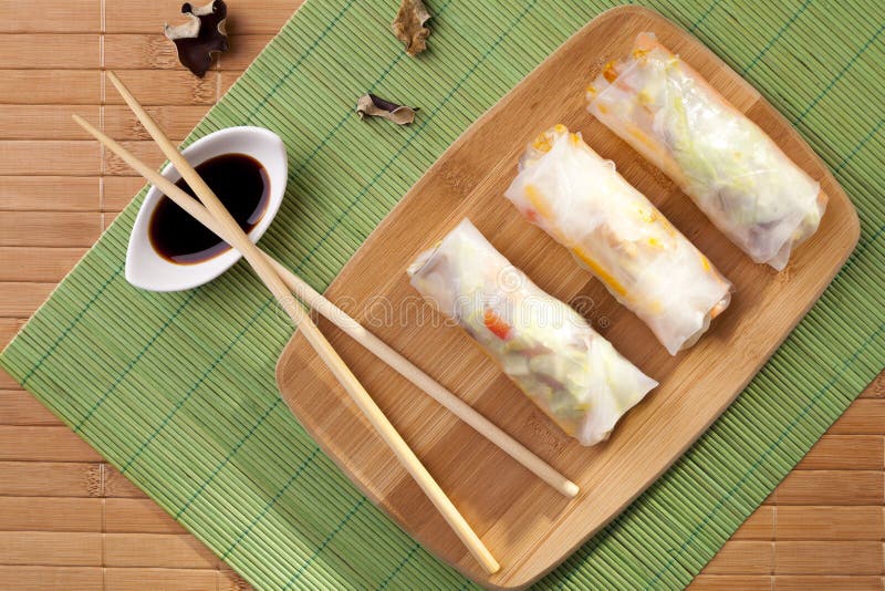 Portion of Spring Rolls on a Bamboo Board Stock Image - Image of lunch ...