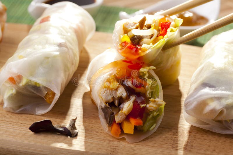 Portion of Spring Rolls on a Bamboo Board Stock Image - Image of meal ...