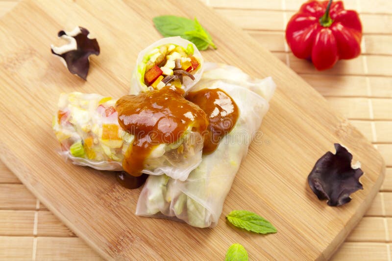 Portion of Spring Rolls on a Bamboo Board Stock Image - Image of meal ...