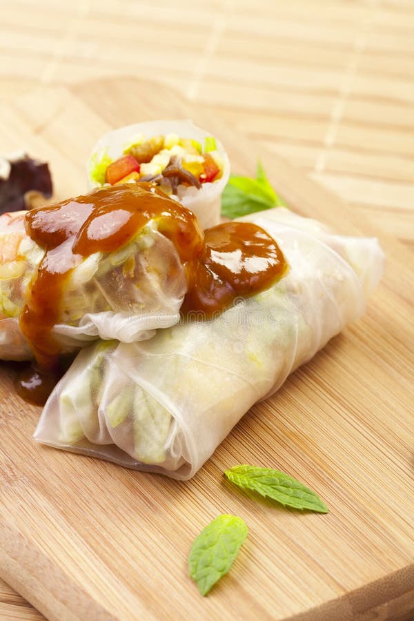 Portion of Spring Rolls on a Bamboo Board Stock Image - Image of lunch ...