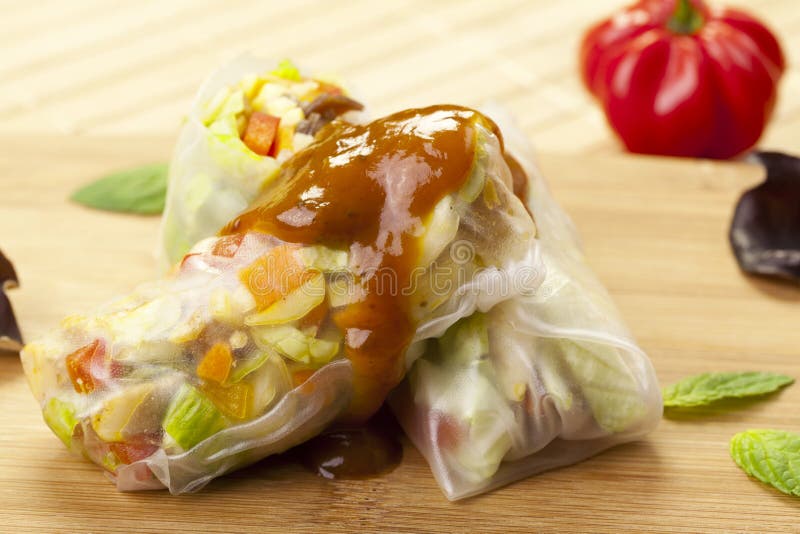 Portion of Spring Rolls on a Bamboo Board Stock Image - Image of rolls ...