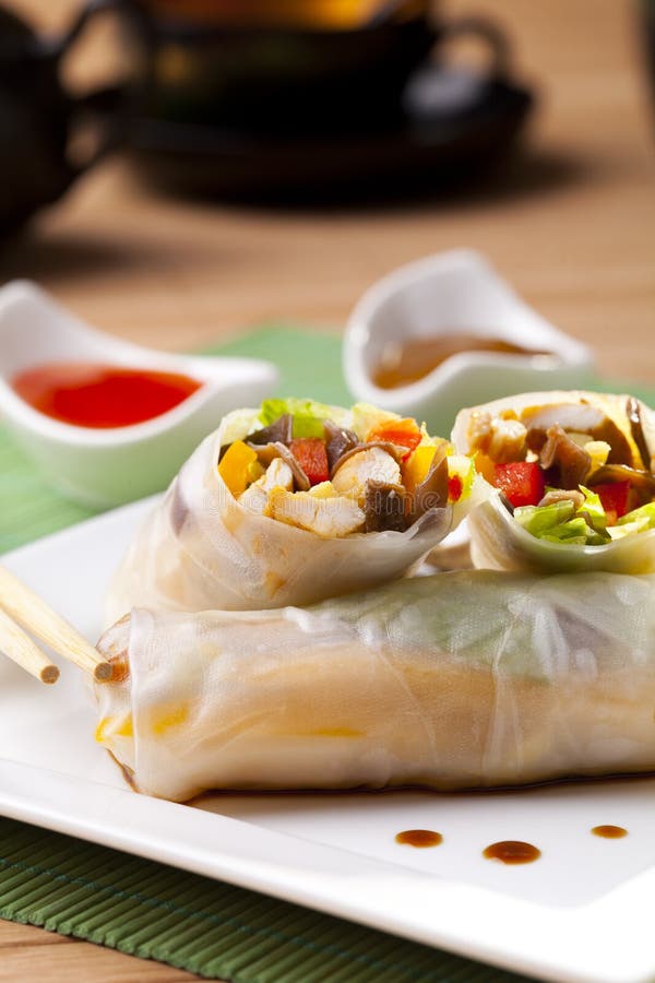 Portion of Spring Rolls on Plate Stock Image - Image of lunch, diet ...