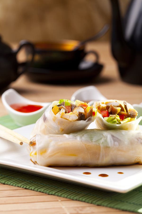 Portion of Spring Rolls on Plate Stock Image - Image of diet, cuisine ...