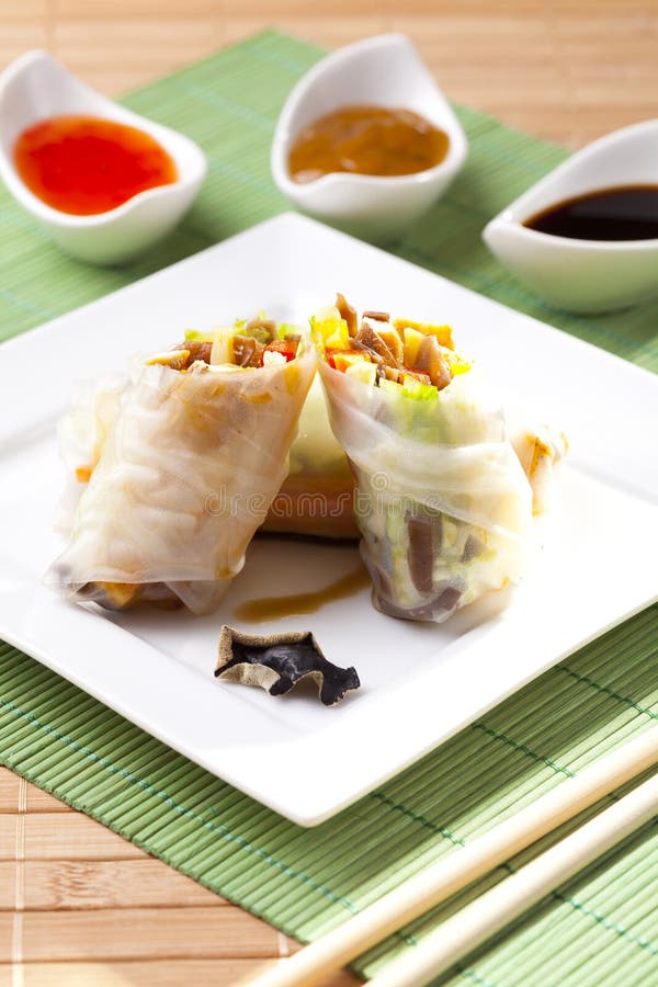 Portion of Spring Rolls on Plate Stock Image - Image of chicken, diet ...