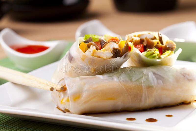 Portion of Spring Rolls on Plate Stock Photo - Image of diet, nutrition ...