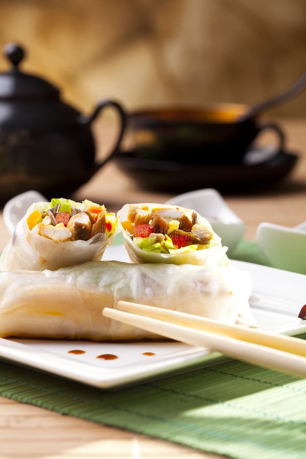 Portion of Spring Rolls on Plate Stock Photo - Image of chinese, diet ...