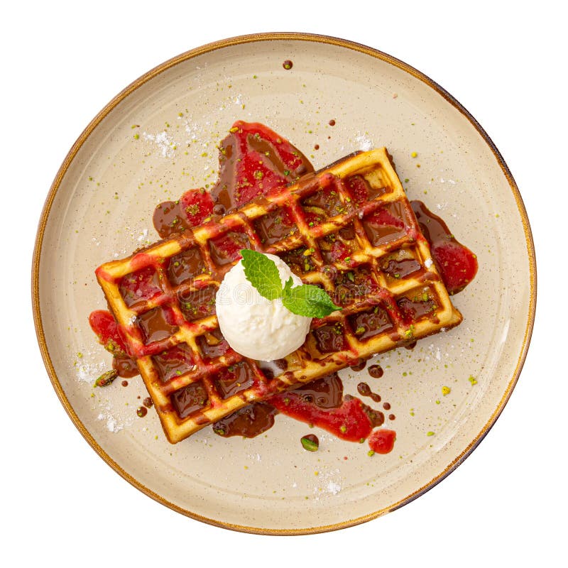 Portion of Sweet Belgian Waffles with Ice Cream Stock Image - Image of ...