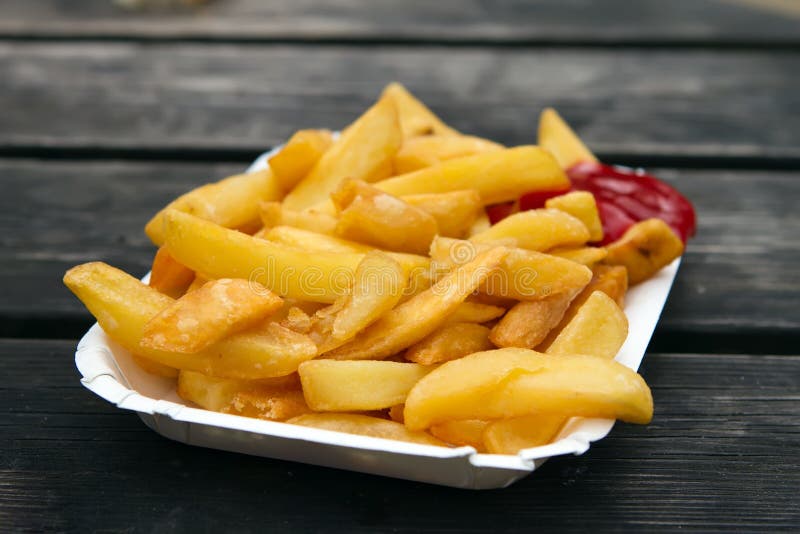 Portion of Takeaway Chips in a White Container Stock Image - Image of ...