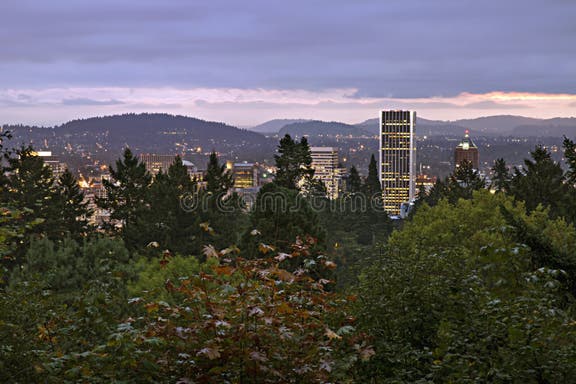 Portland Downtown at Dawn stock photo. Image of trees - 16376988