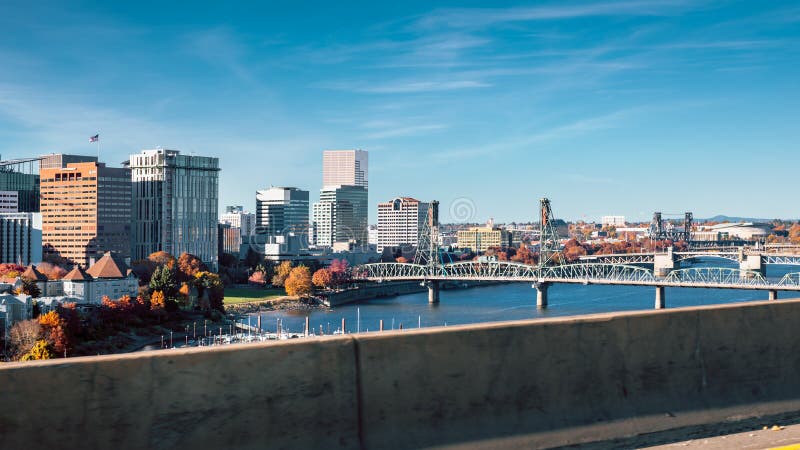 Portland Downtown Skyline View from Highway in Oregon State Stock Image ...