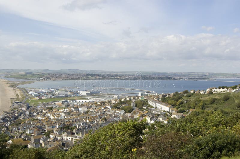 Portland Harbour View from Above Stock Photo - Image of channel, homes ...