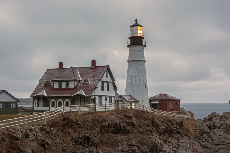 Portland Head Light, Lighthouse Stock Image - Image of morning, south ...