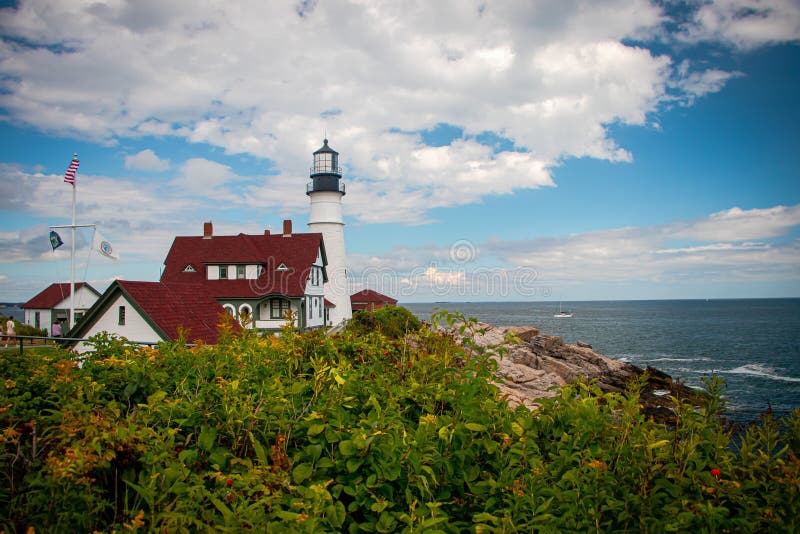 Portland Head Light Lighthouse in Portland, Maine Overlooking the Ocean ...