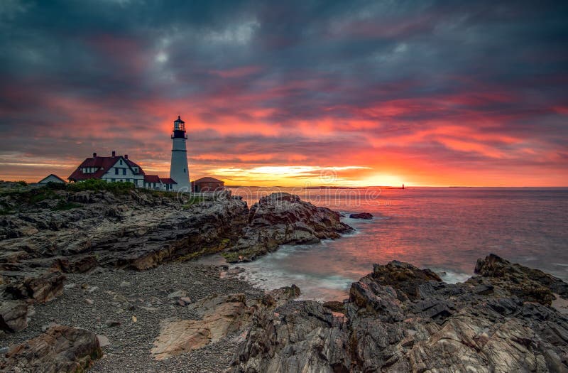 Portland Head Light in Maine Stock Image - Image of waves, outdoors ...