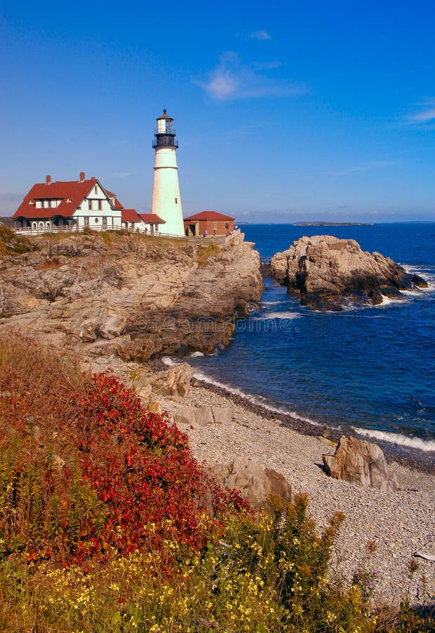 Portland Head Sentinel stock image. Image of beacon, flowers - 416469