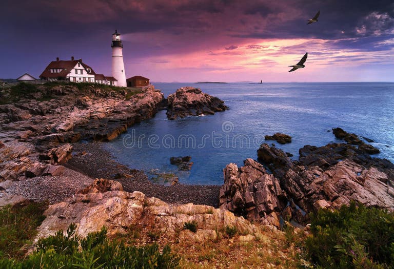 Portland Light stock image. Image of shore, water, maine - 1535183