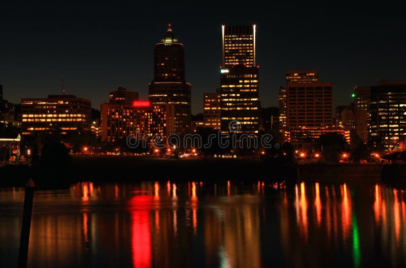 Portland Oregon Waterfront Skyline at Night Stock Image - Image of ...