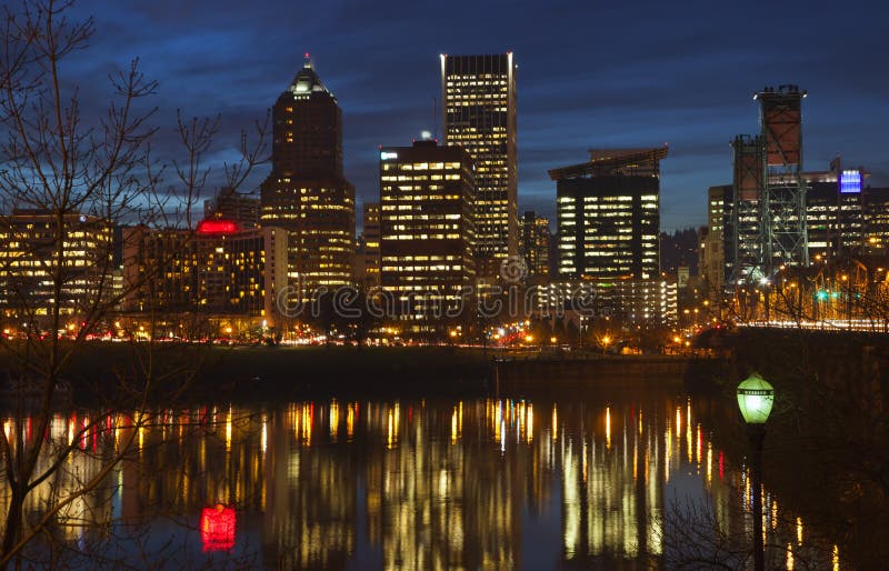 Portland Oregon in a Blue Hour Lights. Stock Image - Image of hour ...