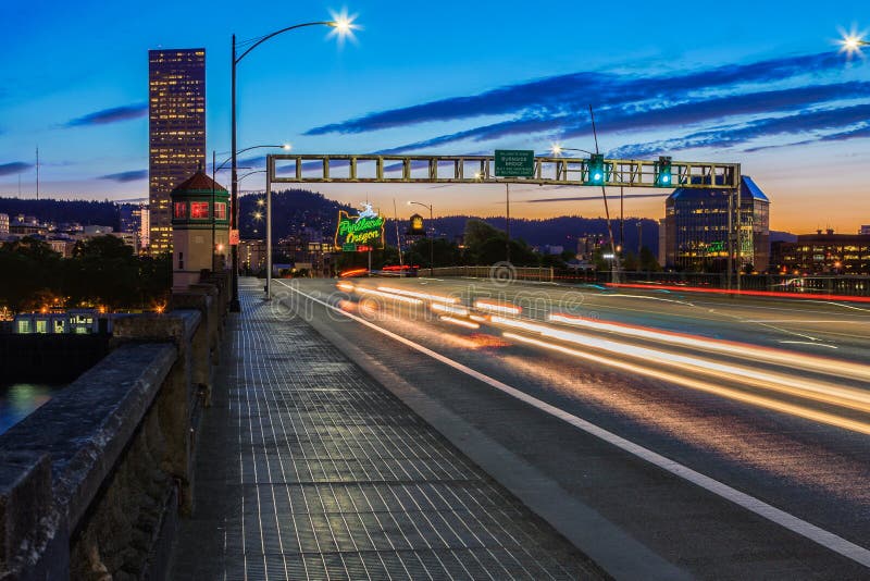 On the Burnside Bridge Overlooking Buildings in Portland, Oregon ...