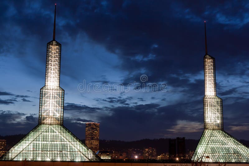 Portland Oregon Convention Center Lit Evening Stock Image - Image of ...