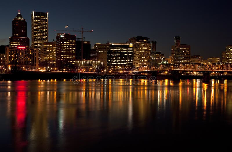 Portland Downtown Skyline at Night Stock Photo - Image of downtown ...