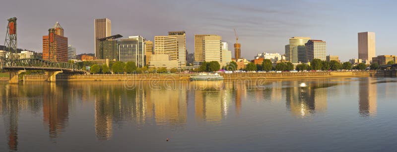 Portland Oregon Panorama in Morning Light. Stock Image - Image of crane ...