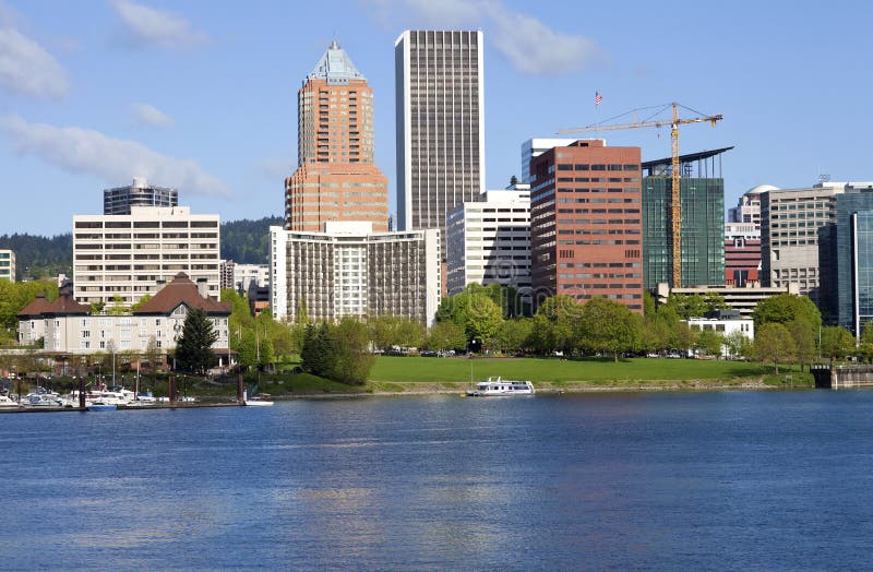 Portland Oregon Skyline, in Spring. Stock Image - Image of park, crane ...