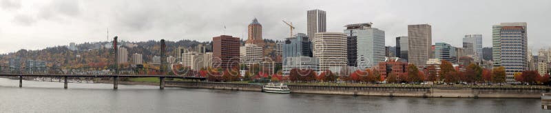 Portland Oregon Waterfront City Skyline in Fall Stock Image - Image of ...