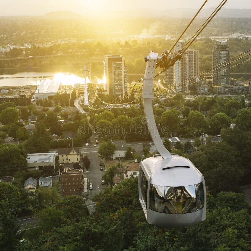 Portland Sky Tram during Early Sunrise Stock Image - Image of outdoors ...