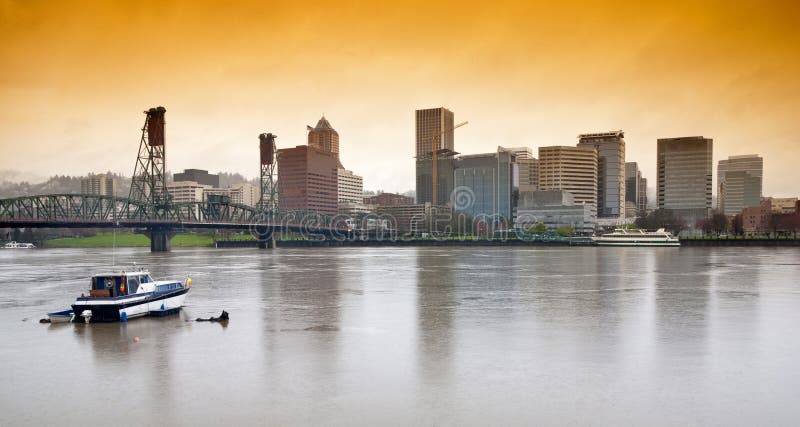 Portland Skyline with Boat stock image. Image of city - 24162799
