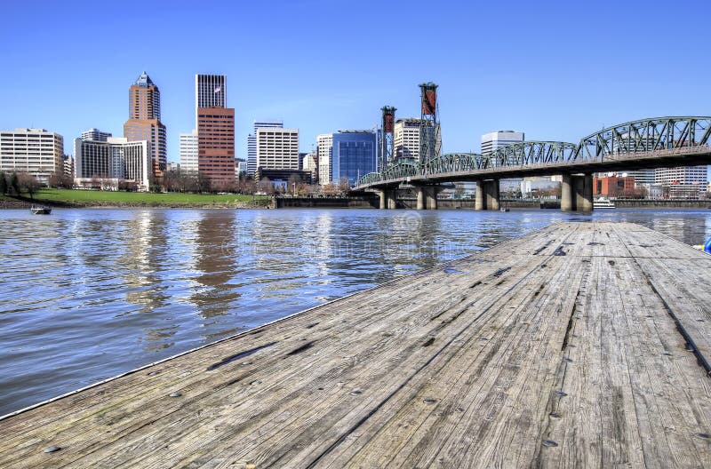 Portland Skyline from the Docks Stock Image - Image of skyline, bridge ...
