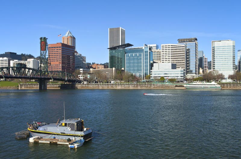 Portland or. Skyline and River. Stock Image - Image of pacific ...