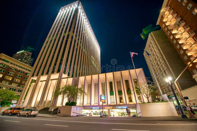 Portland Streets at Night - Oregon Editorial Image - Image of view ...