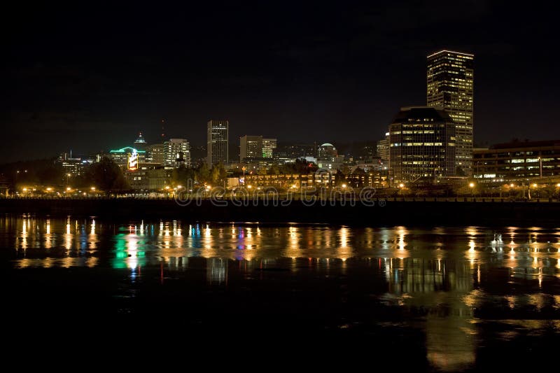 Portlands Water Front Park Night Stock Image - Image of town, glass ...