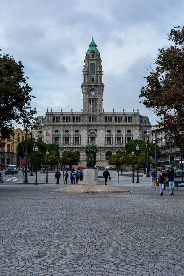 Porto City Hall with Statue and Trees Editorial Photography - Image of ...