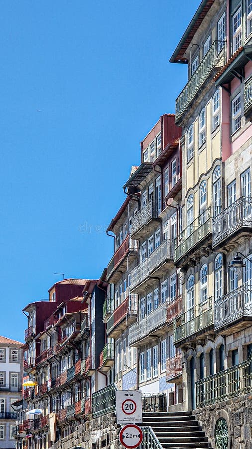 Porto Riverside and Old Town Balcony View with Blue Sky Stock Image ...