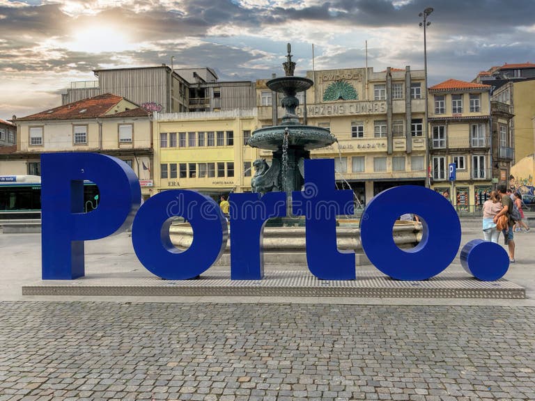Tourism Landmark of Porto Sign at Sunset Editorial Stock Photo - Image ...