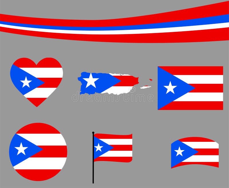 Puerto Rico Flag Map Ribbon and Heart Icons Vector Illustration ...