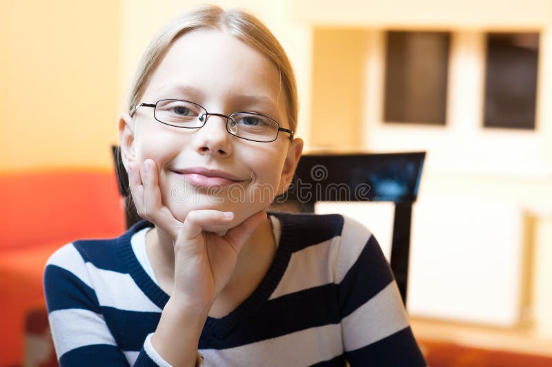 Portrait Of 9-10 Years Old Schoolgirl Stock Image - Image of homework ...