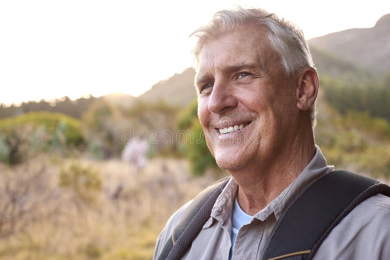 Portrait of Active Senior Man with Backpack Going for Hike in ...