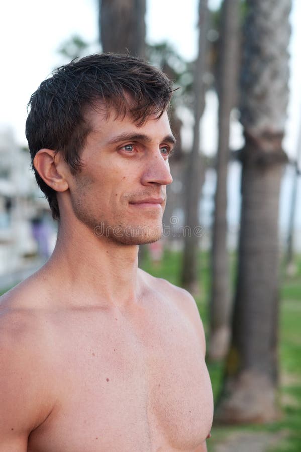 Portrait of an Active Young Man at Beach Stock Image - Image of ...
