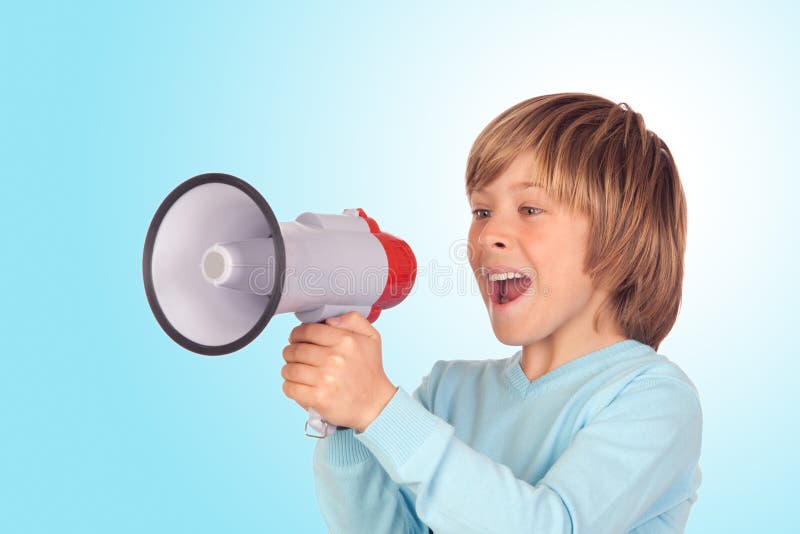 Portrait of Adorable Child with a Megaphone Stock Image - Image of ...
