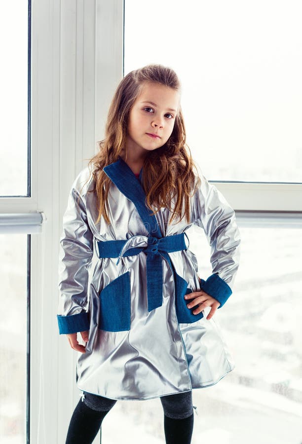 Portrait of Adorable Girl in a Coat Stock Photo - Image of demin, small ...